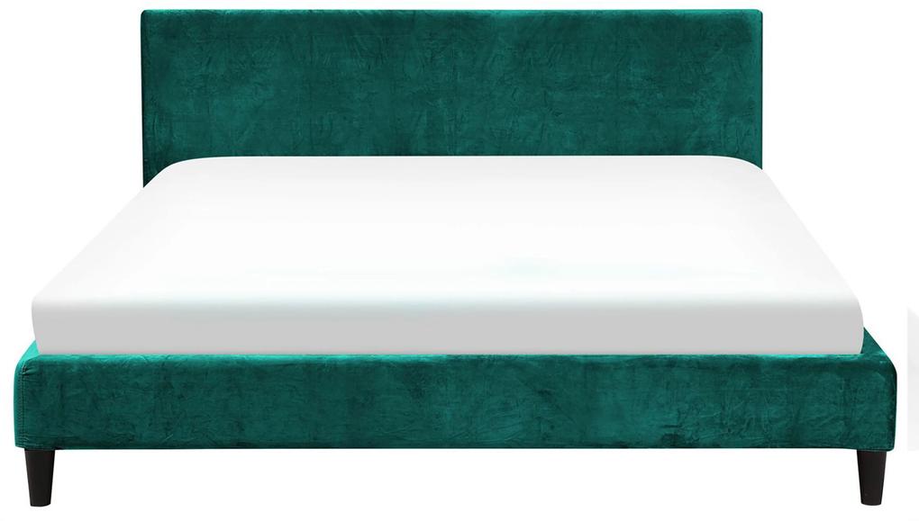 Čalouněná postel v tmavě zeleném sametu 160 x 200 cm FITOU Beliani