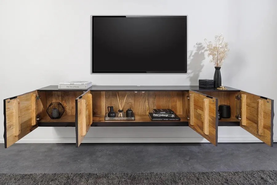 Designový závěsný TV stolek Shayla 200 cm černé mango