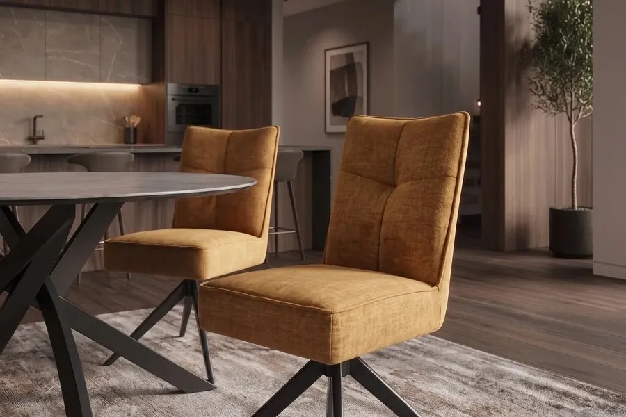 Designová otočná židle Narayan hořčicový samet