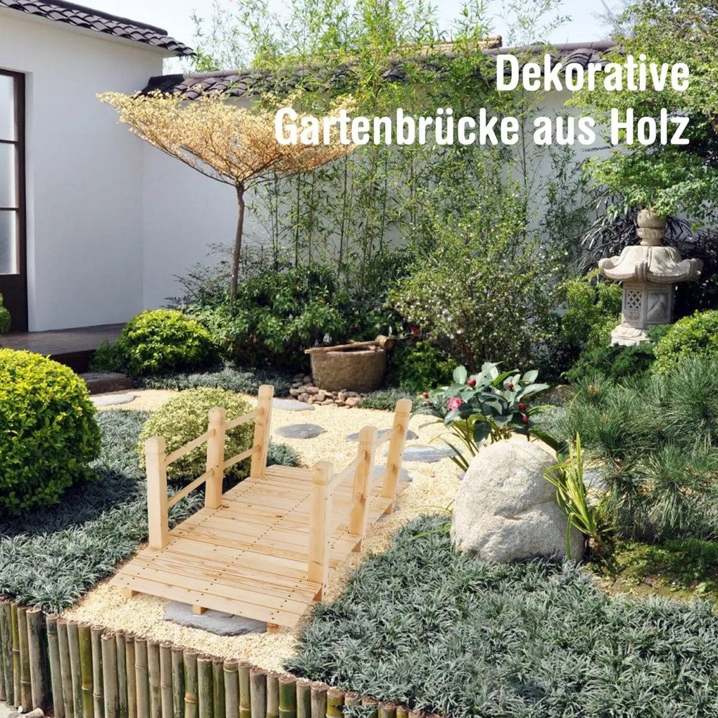 Costway Dřevěný most se zábradlím Zahradní most pojme až 100 kg Most z masivního