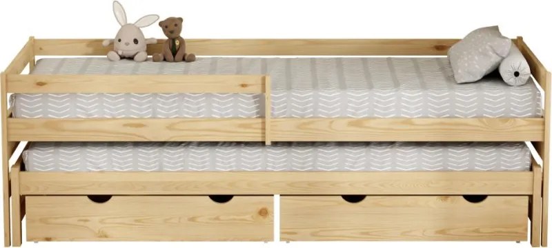 Postel s přistýlkou a úložným prostorem, 90x200, přírodní, ELARA Kondela 0000412691