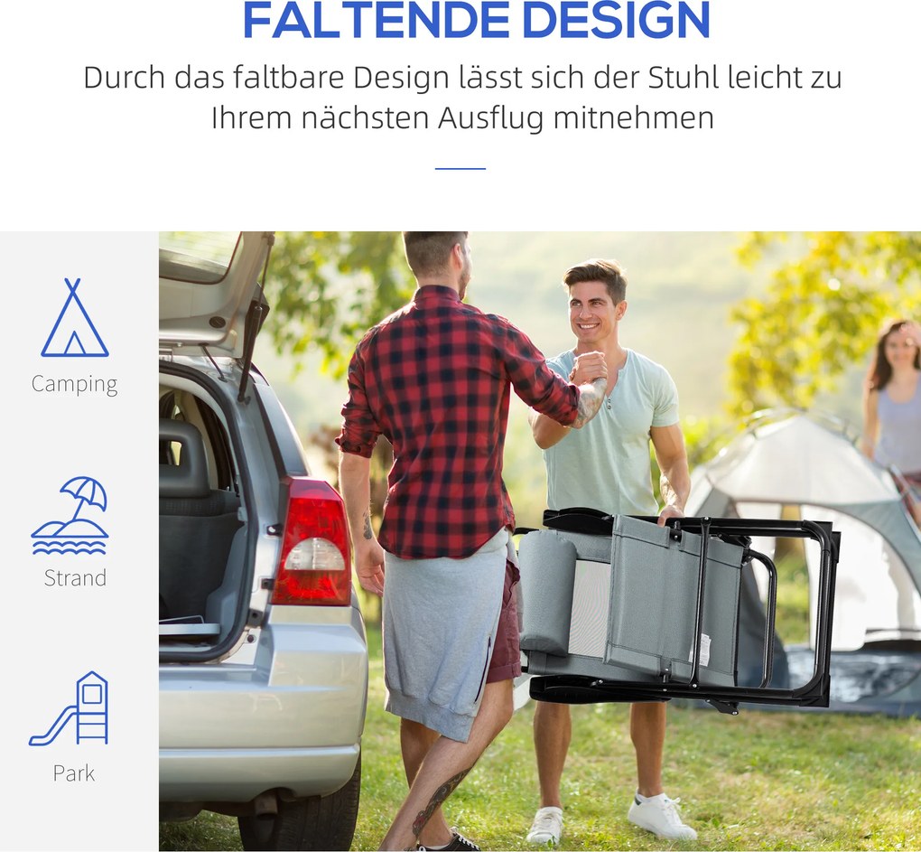 Outsunny Sada 2 Zahradních Křesel - Základní Sada 2 Skládacích Křesel pro Kempování, Balkonová Křesla s Nastavitelnými Opěrkami a 5 Polohami, Odnímat…