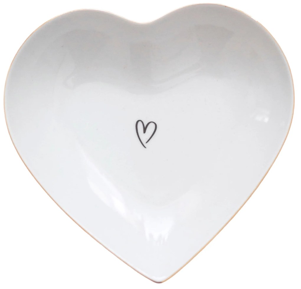 Bella Rose Porcelánový talířek ve tvaru srdce Srdíčko 16 cm, bílá barva, zlatá barva, porcelán