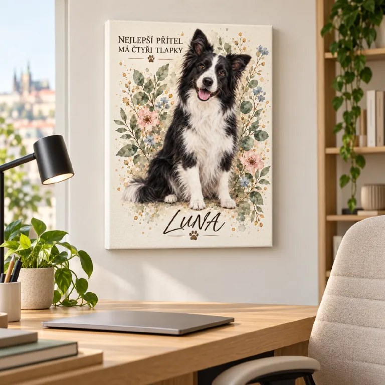 Foto obraz z vlastní fotky na plátno – Moderní akvarelový portrét mazlíčka z fotky Rozměry obrazu: 30 x 40 cm