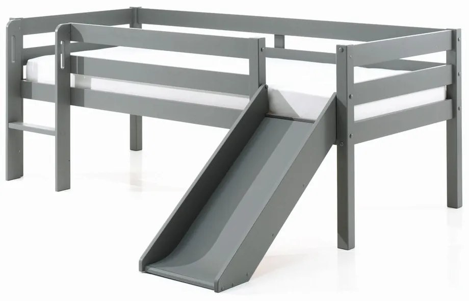 Šedá dětská vyvýšená postel se skluzavkou Vipack Pino, 90 x 200 cm Biano.cz