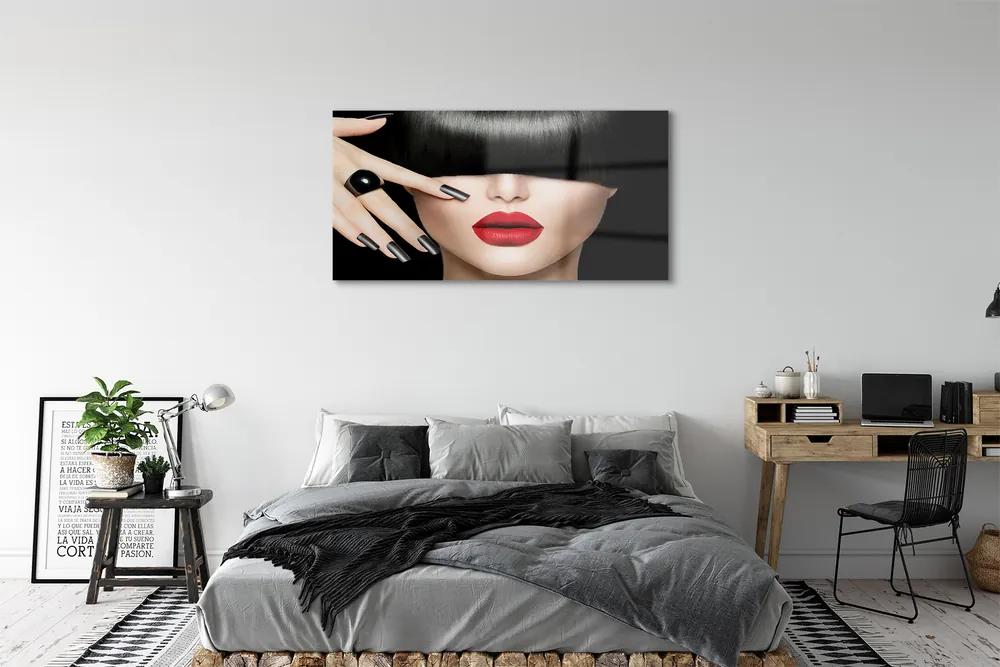 akrylový obraz Žena rány červené rty 125x50 cm