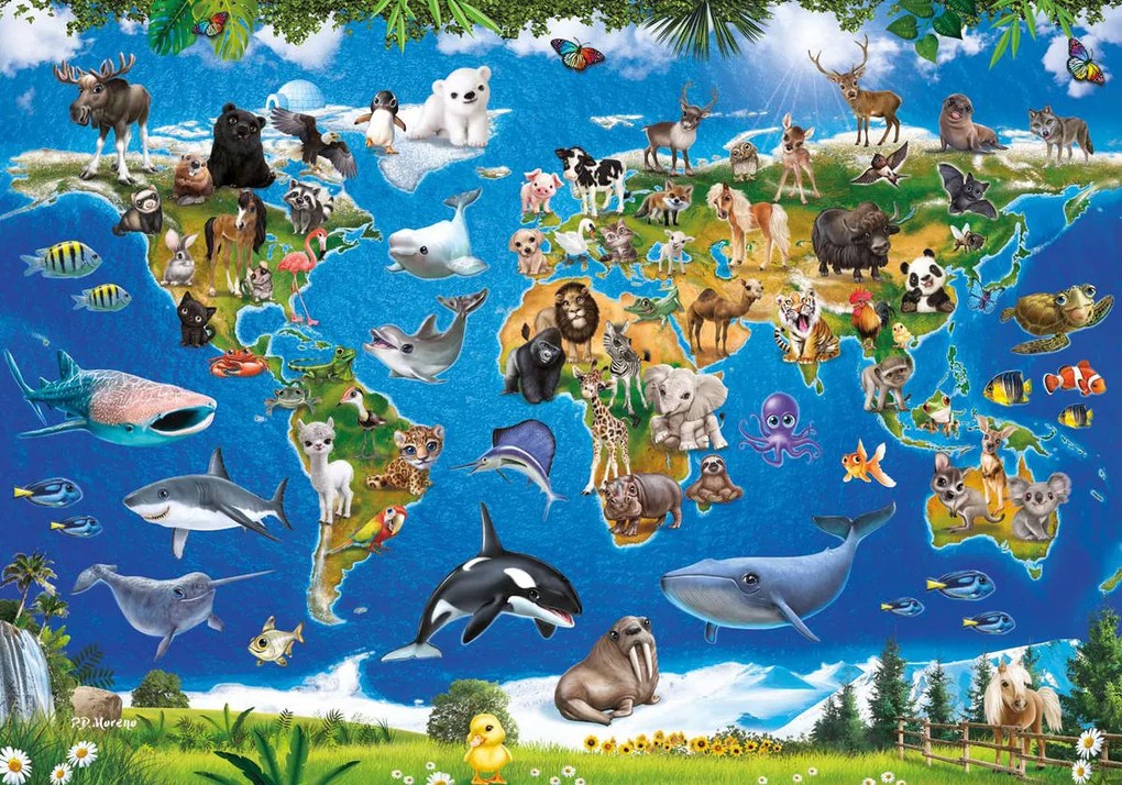 DINO Puzzle XL Mapa zvířat 100 dílků 47x33cm skládačka dn343566