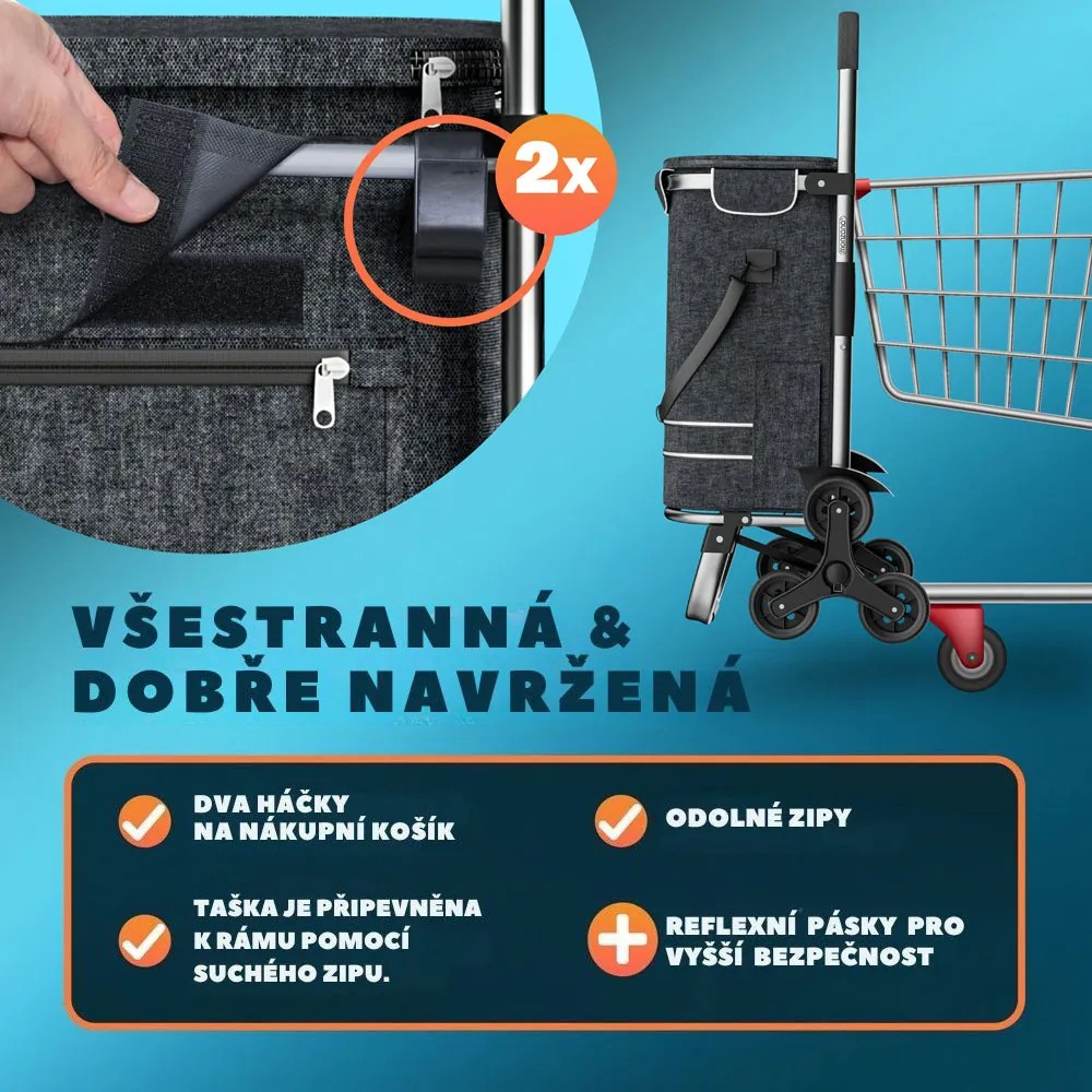 Nákupní taška na kolečkách do schodů COMFORT, 50l, černá Jurhan