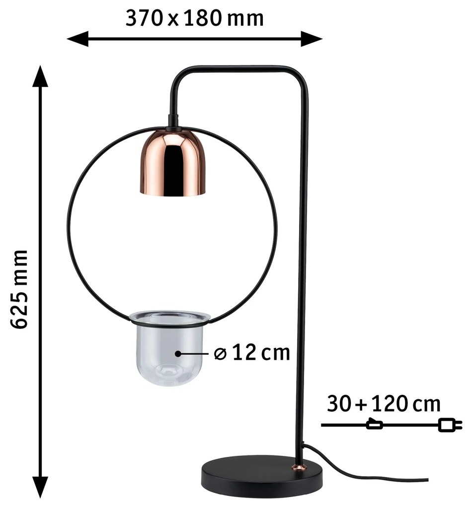 Paulmann 79746 Fanja, stolní lampa s květináčem, 1xGU10, černá/měď, výška 62,5cm