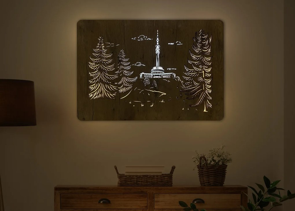 Li-Go "Praděd" světelný obraz s baterií 90x62cm varianta: ovládání na obraze bez dálkového ovladače, provedení: dub