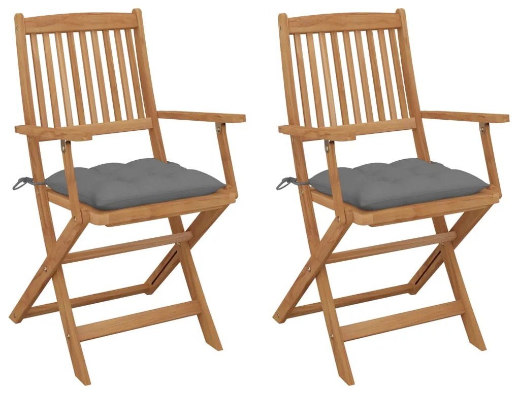 3064606 vidaXL Skládací zahradní židle s poduškami 2 ks masivní akáciové dřevo