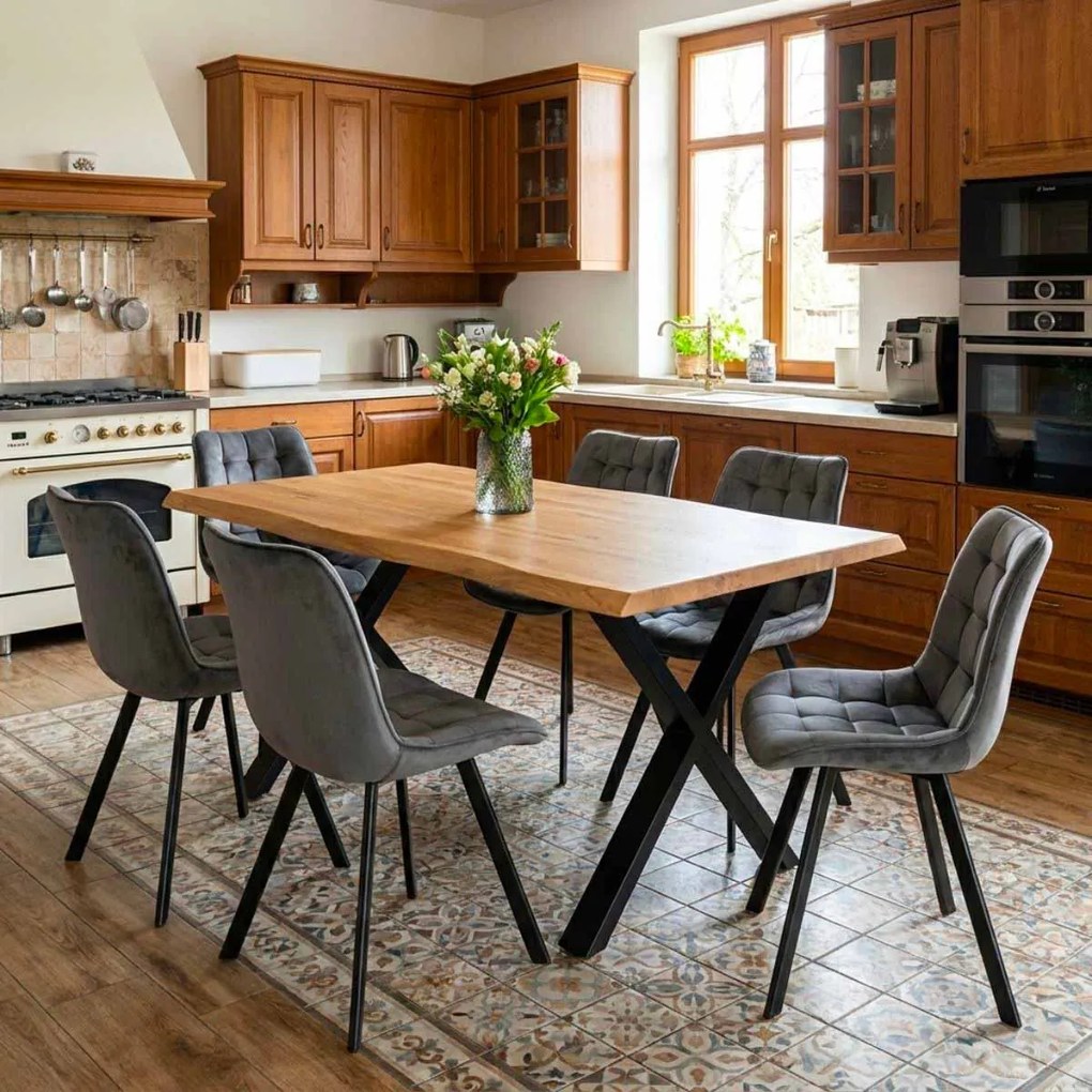 Vikio Jídelní set pro 6 osob 160x90 cm dub noha X šedá židle VJS236-6S-S