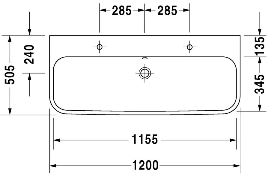 Duravit Happy D.2 - Umyvadlo do nábytku, 2 otvory ve velkém rozestupu propíchnuté, 1200 x 505 mm, bílé 2318120024