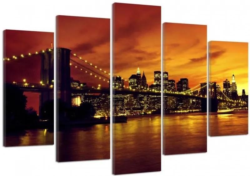 CARO Obraz na plátně - Type A Pentaposition - Brooklyn Bridge And Manhattan At Sunset 100x70 cm