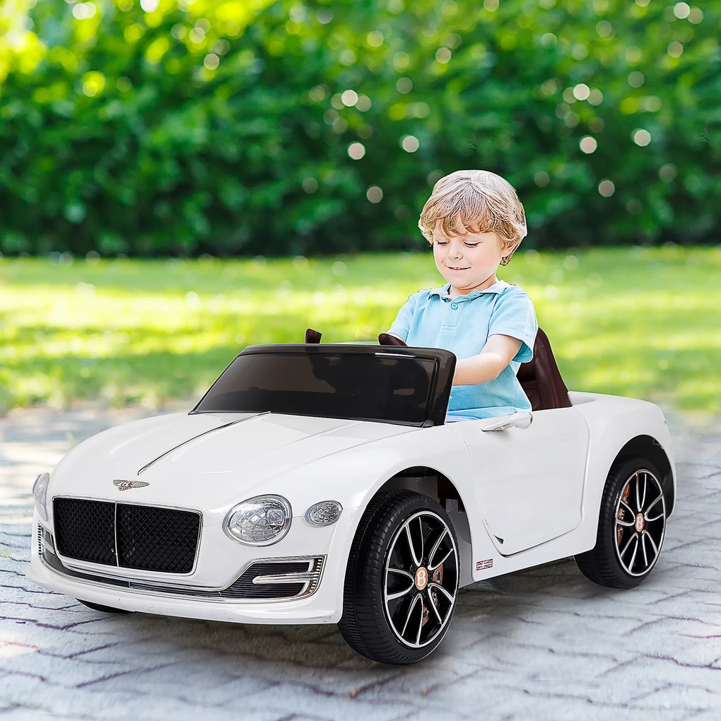 HOMCOM Dětské elektrické autíčko Bentley GT v licenci s dálkovým ovládáním, 2 x 390 motorů, bílé, 108 x 60 x 43 cm, pro děti