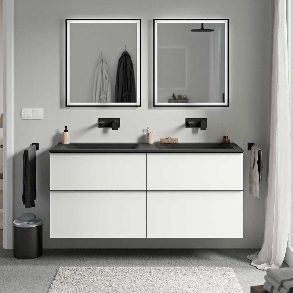 Koupelnová skříňka LAVOA 140 cm s umyvadlem z minerálního odlitku CREAM - možnost volby barvy