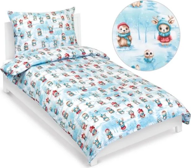 Bellatex Povlečení bavlněné Vánoce 140x200, 70x90 cm Zvířátka v zimě