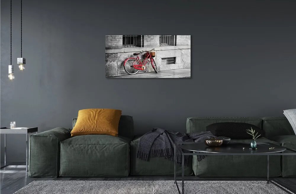 Obraz na skle Červené kolo s košíkem 120x60 cm