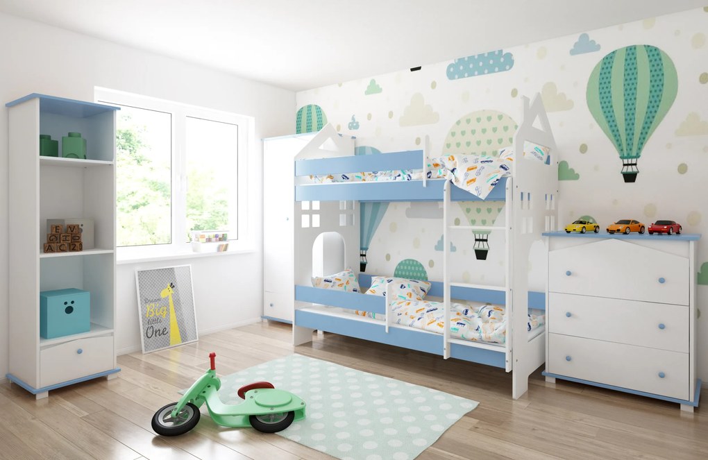 BabyBeds Dětská patrová postel DOMEK II 180x80 Barevné provedení: Bílá, Úložný prostor: Ano, s úložným prostorem