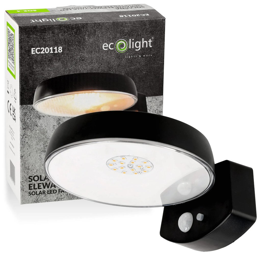 ECOLIGHT Solární fasádní svítidlo LED s pohybovým senzorem