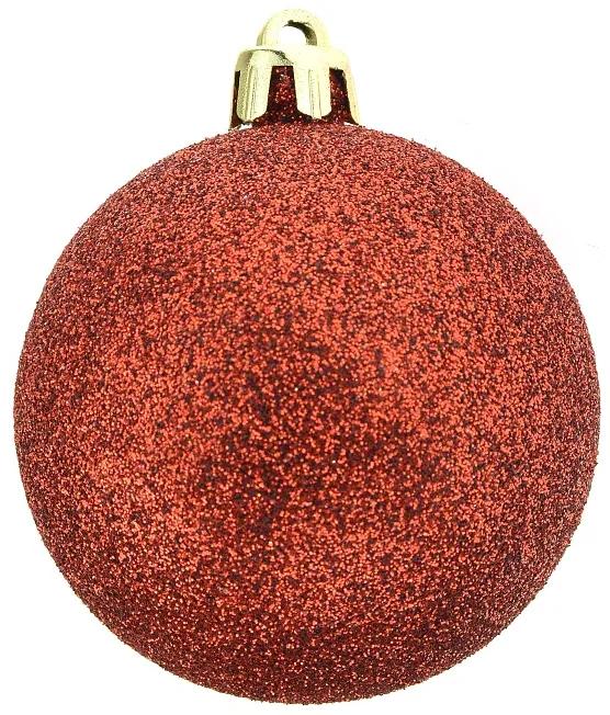 Vánoční koulička 6cm - Červená, se třpytkami