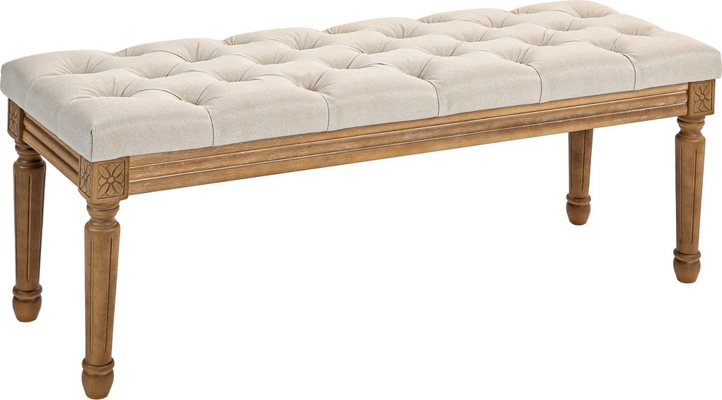 HOMCOM Lavice, čalouněná lavice se vzhledem lnu, dřevěné nohy, lavice do ložnice, obývacího pokoje, předsíně, 120 x 41 x 48 cm, krémová | Aosom