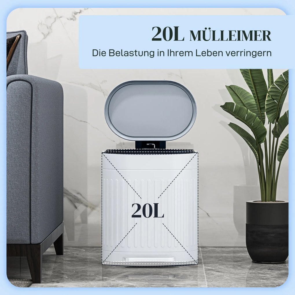HOMCOM Odpadkový koš 20 l, pedálový s víkem, vyjímatelný vnitřní koš, funkce Soft-Close, 36,5 x 31,2 x 45 cm, šedá