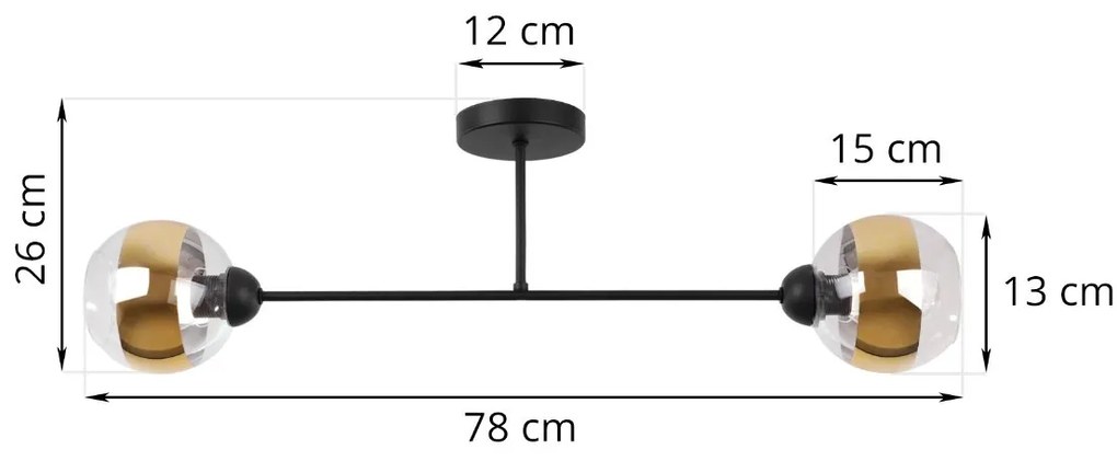 Stropní svítidlo Asturia, 2x zlaté/transparentní skleněné stínítko, B