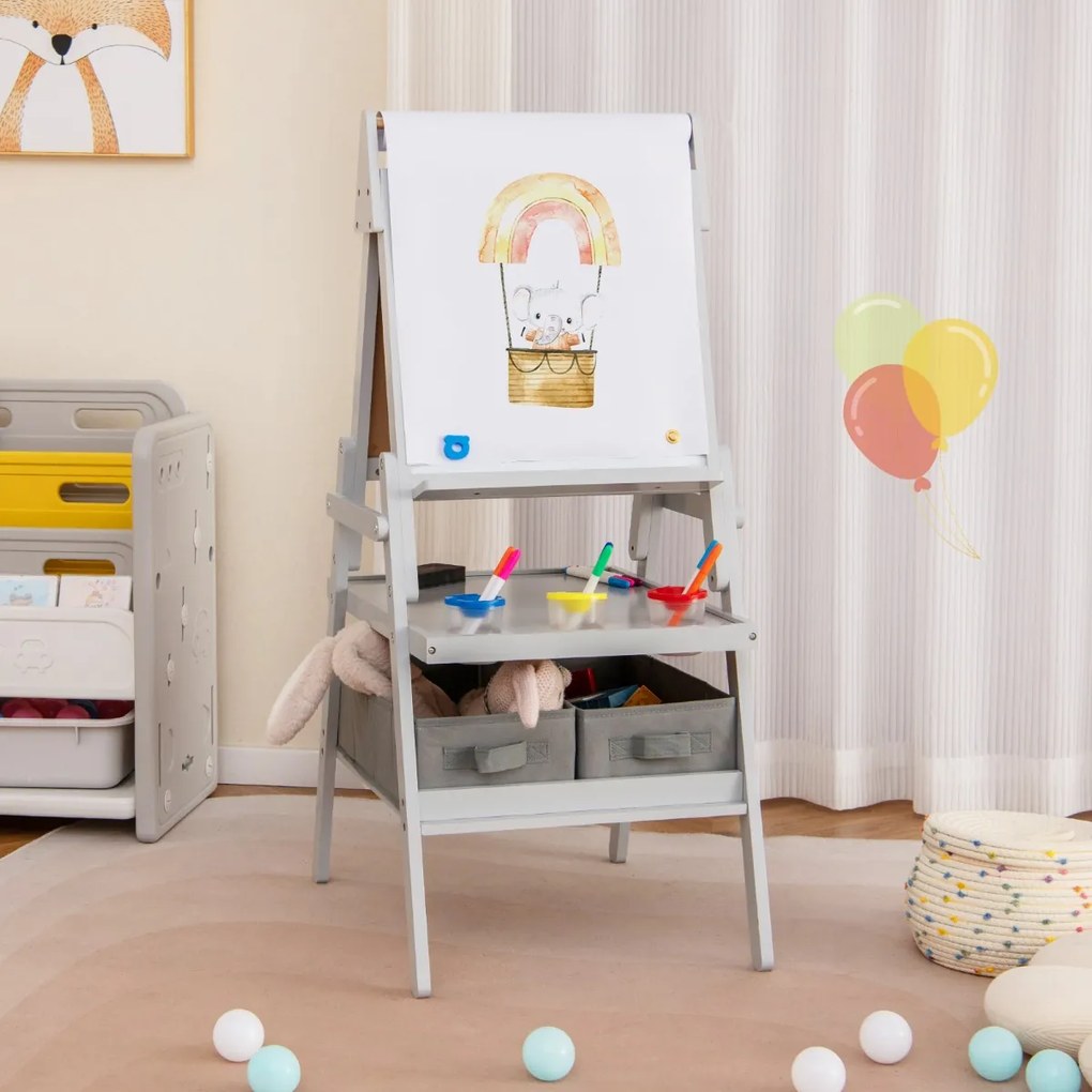 Costway Dětská tabule 3 v 1 s papírovou rolí a amp; magnetická tabule a amp