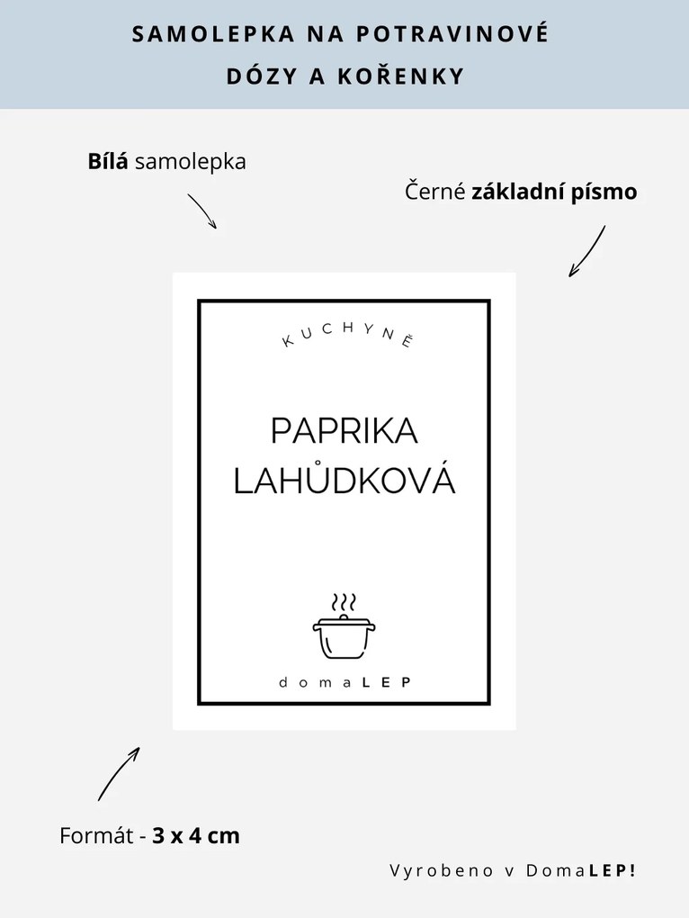 Samolepka na kořenky PAPRIKA LAHŮDKOVÁ bílá 3 × 4 cm základní písmo