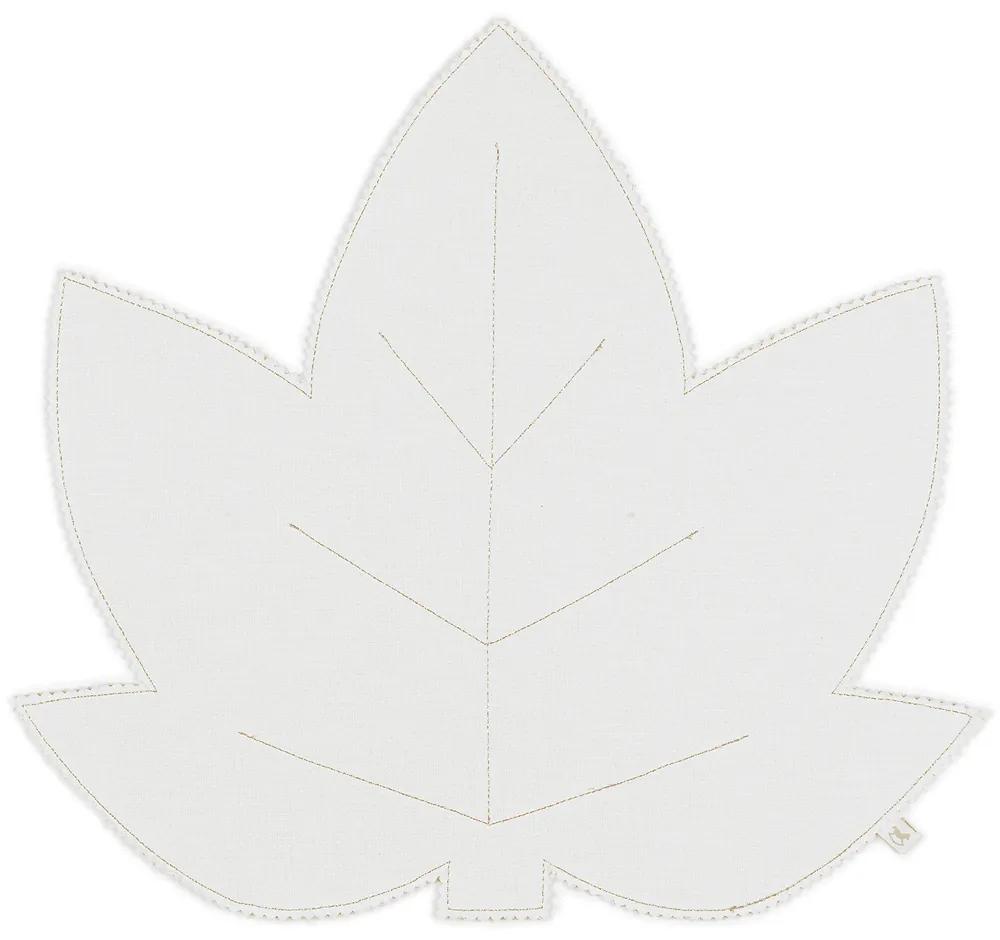 Lněné prostírání javorový list bílá se zlatem 37x37cm