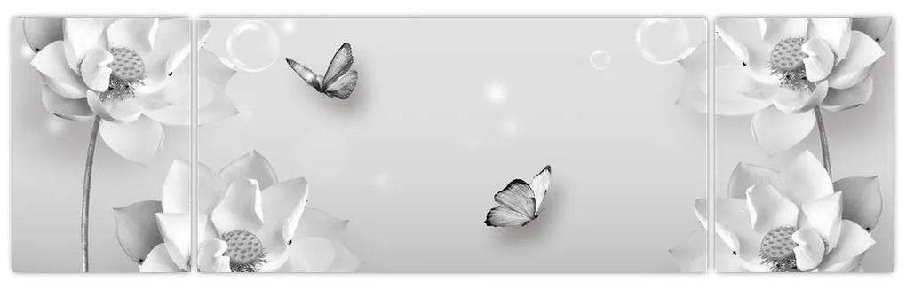 Obraz - Květinový design s motýlky (170x50 cm)