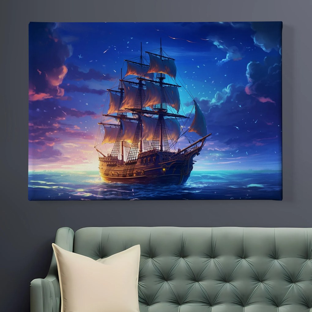 Obraz na plátně - Velká plachetnice pluje klidným oceánem FeelHappy.cz Velikost obrazu: 40 x 30 cm