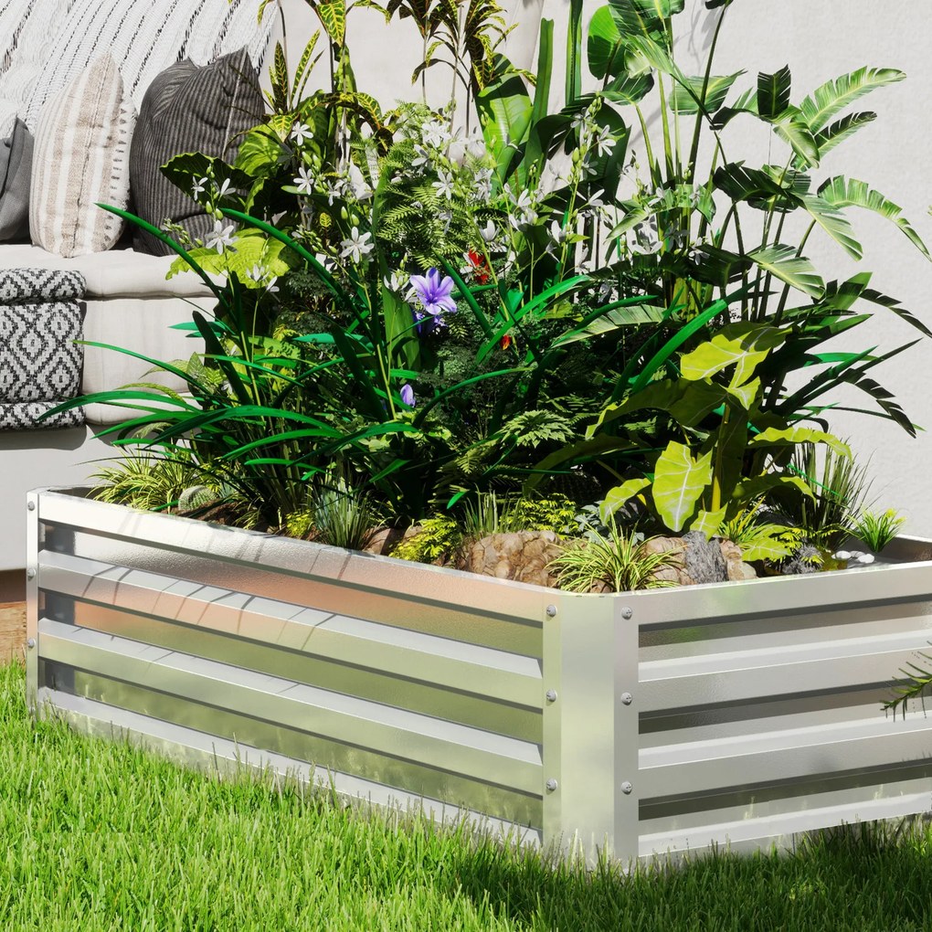 Outsunny Vyvýšený Záhon z Oceli, Studený Rám pro Růst S Otevřeným Dnem, Zahradní Box pro Rostliny 120x60x30,5 cm pro Zahradu, Balkon, Terasu, Rostlin…