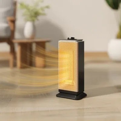 HOMCOM Elektrický keramický přímotop 2000 W s oscilací, nastavitelným termostatem a 3 režimy 18x15x40,5 cm černý