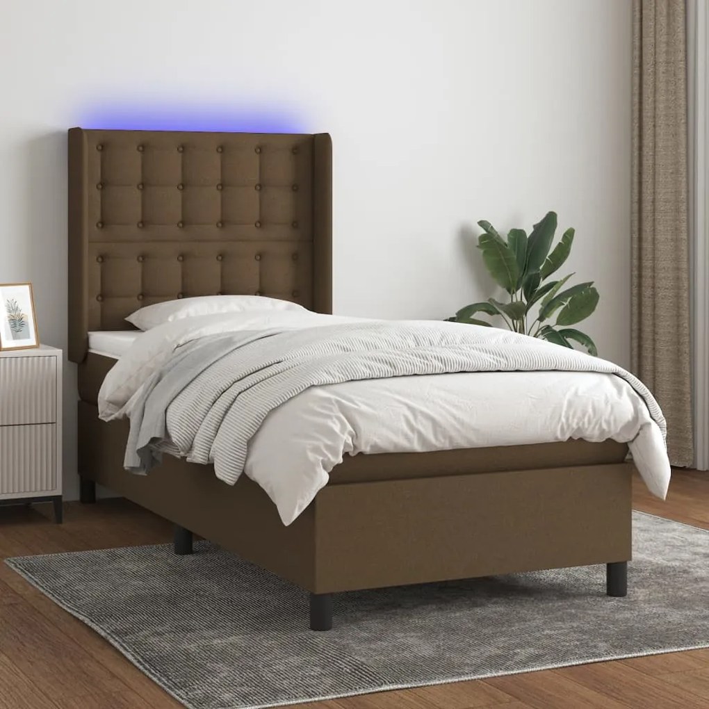 Box spring postel s matrací a LED tmavě hnědá 80x200 cm textil 3138592