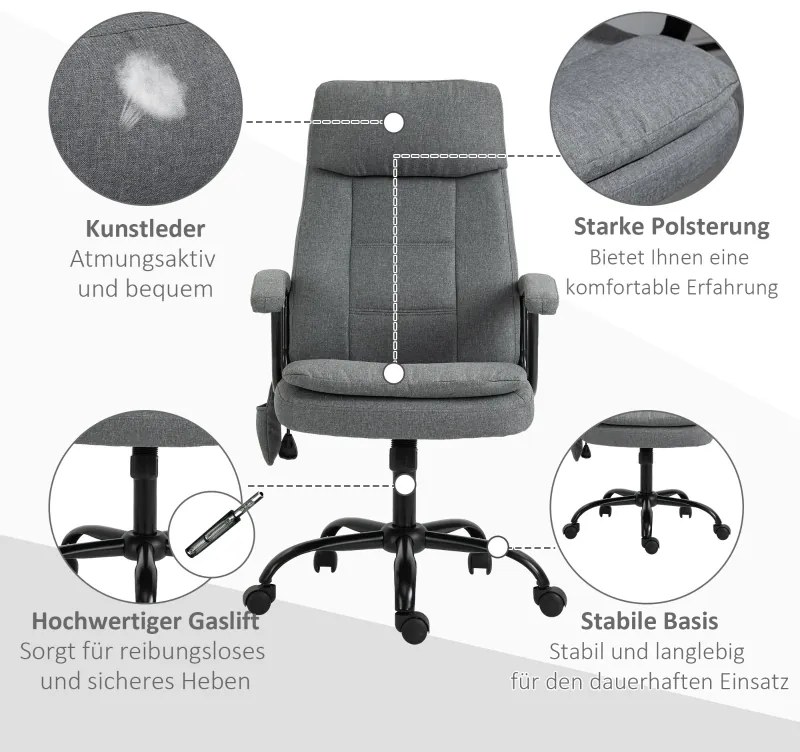 Vinsetto Masážní kancelářská výškově nastavitelná otočná židle, ergonomická, šedá 63 x 70 x 112-121 cm 921-308