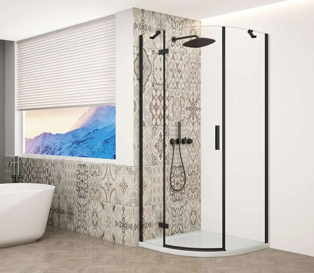 Gelco Trinity - Sprchový kout čtvrtkruhový 90x90 cm, levé, čiré sklo/černá GT6590CL-B