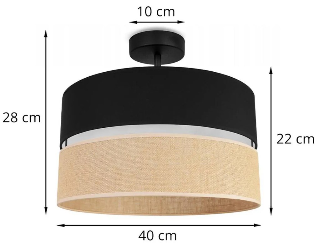 Stropní svítidlo Juta, 1x jutové/černé textilní stínítko, b
