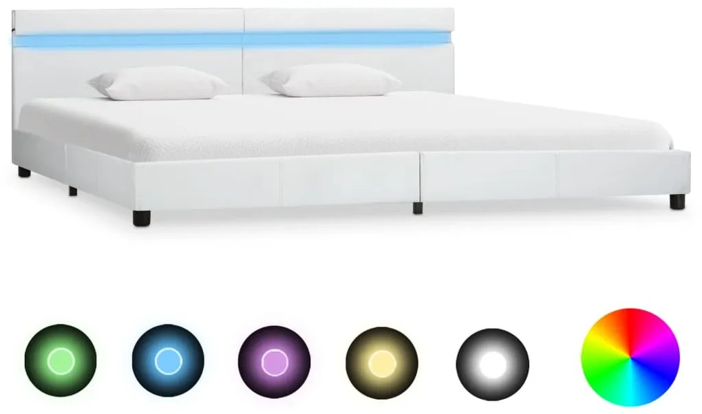 284791 vidaXL Rám postele s LED světlem bílý umělá kůže 180 x 200 cm