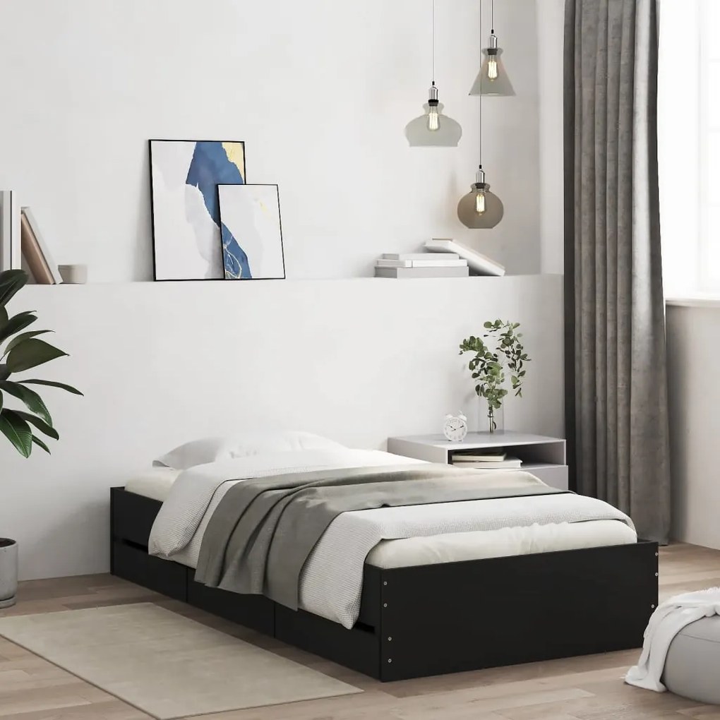 Rám postele se zásuvkami černý 90 x 190 cm kompozitní dřevo 3207323