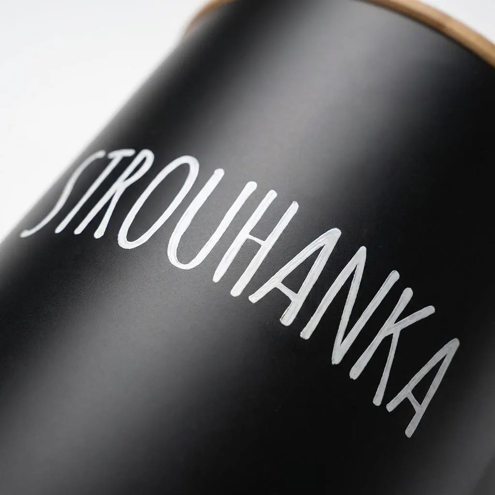 Orion Dóza na potraviny, plechová, černá, s bambusovým víkem, 1,3l, STROUHANKA