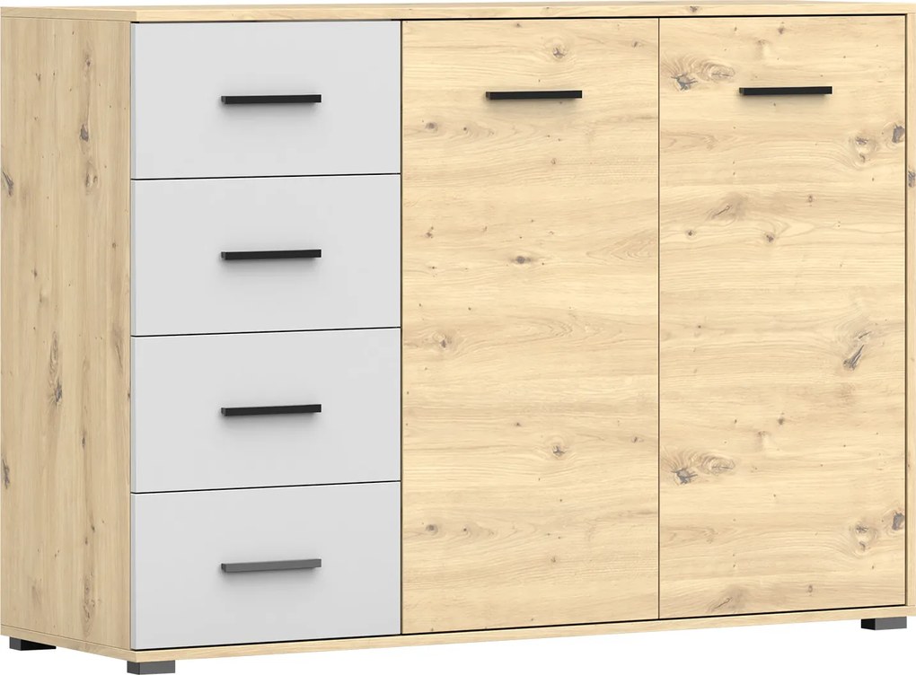 IDZ Komoda MARSYLIA 2D4S 01, 135 cm Bílá/Dub Artisan