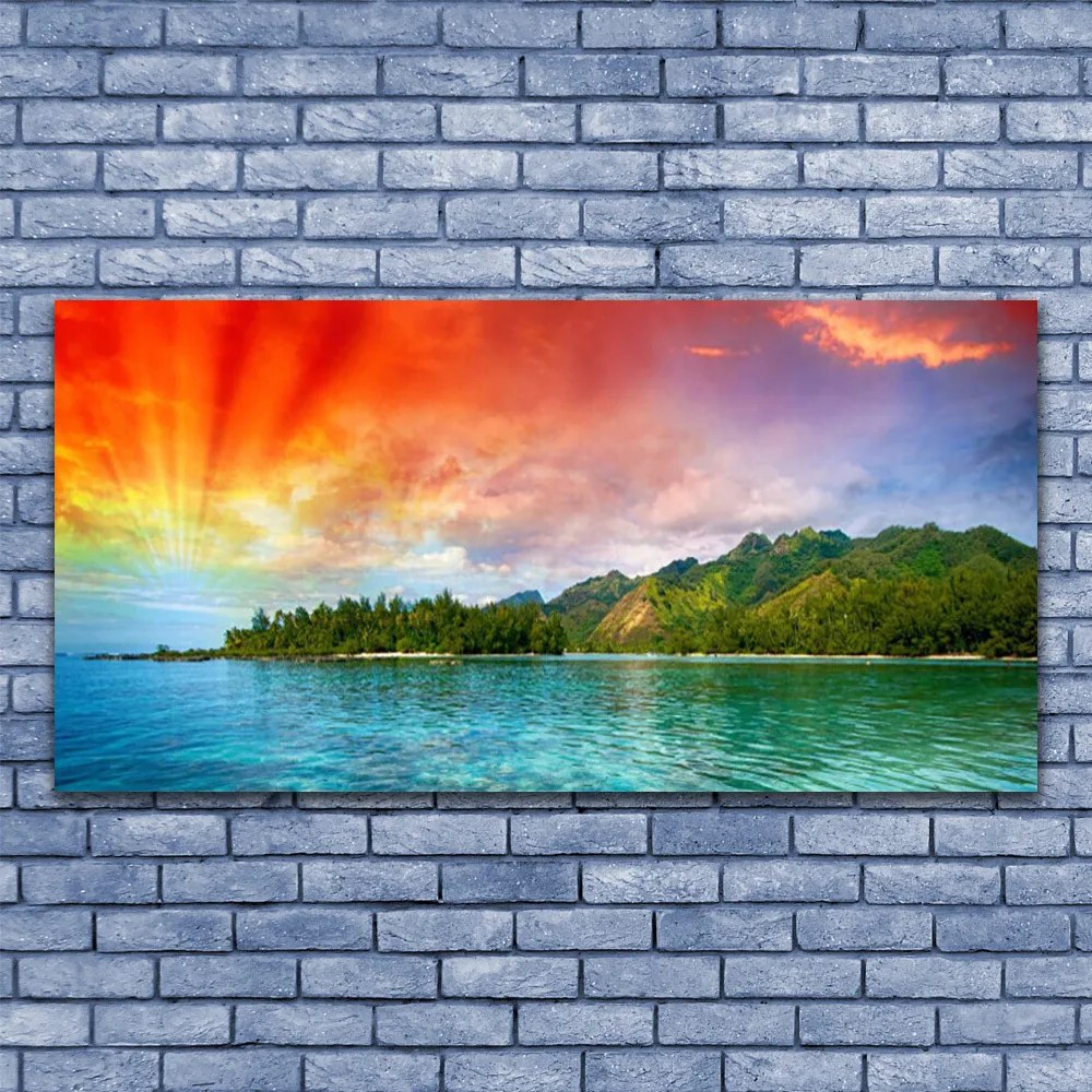 akrylový obraz Moře Les Nebe Krajina 120x60 cm