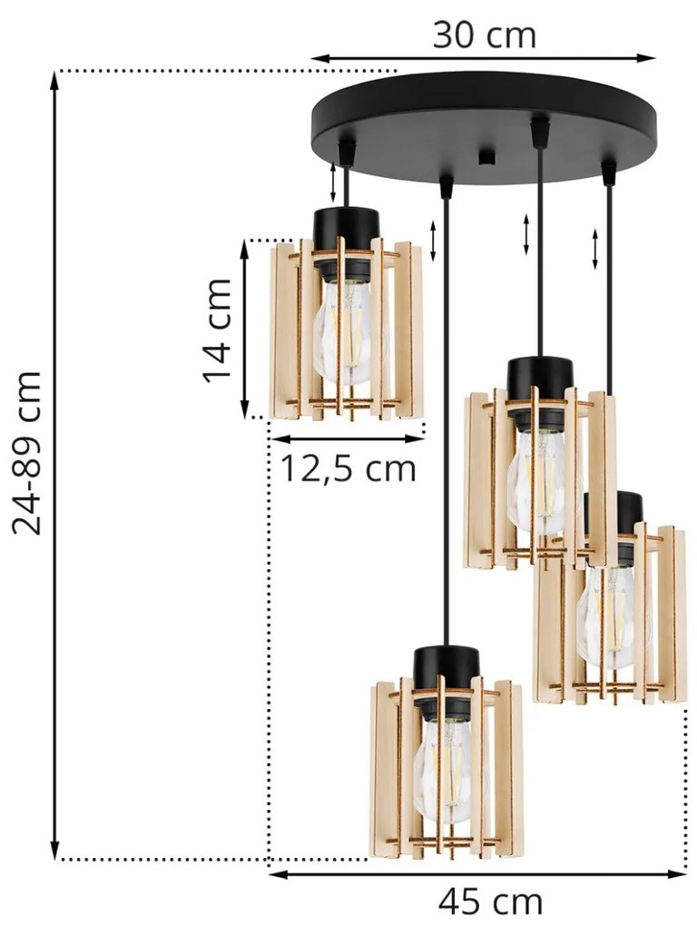 Závěsné svítidlo TIMBER 7, 4x dřevěné stínítko, O