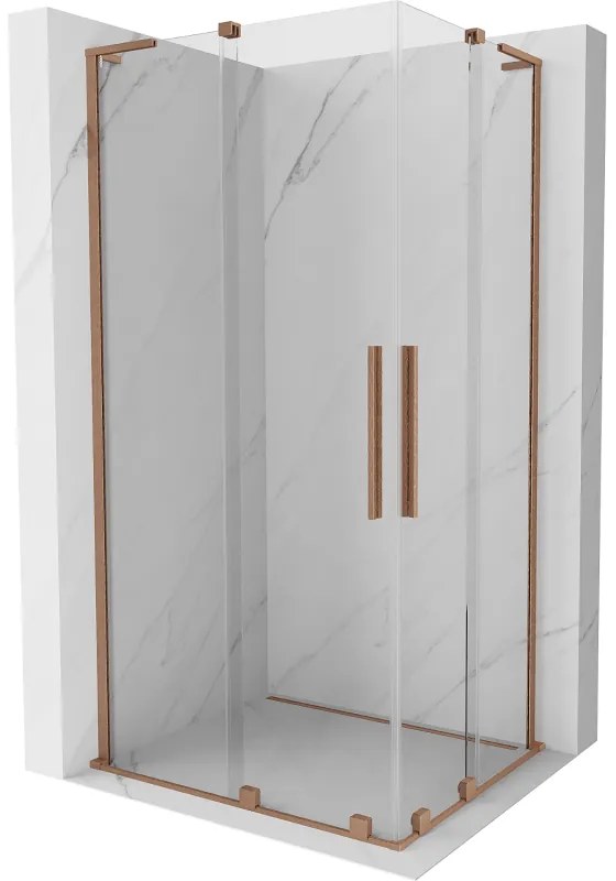 Mexen Velar L Duo, sprchový kout s posuvnými dveřmi 90 x 80 cm, 8mm čiré sklo, měděná matná, 871-090-080-02-03-65