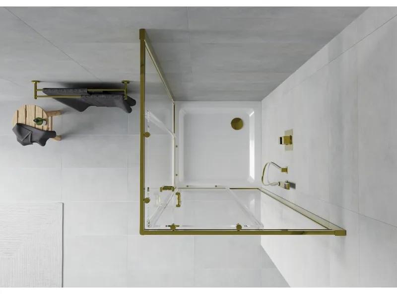 Mexen Rio čtvercový sprchový kout 80 x 80 cm, Průhledné, Zlatá + sprchová vanička Flat, Bílá - 860-080-080-50-00-4010G