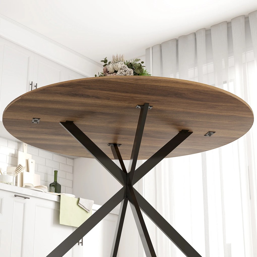 HOMCOM Kulatý Stůl pro 4 Osoby s Ocelovou Rámem Ø120x75 cm Tmavě Hnědý