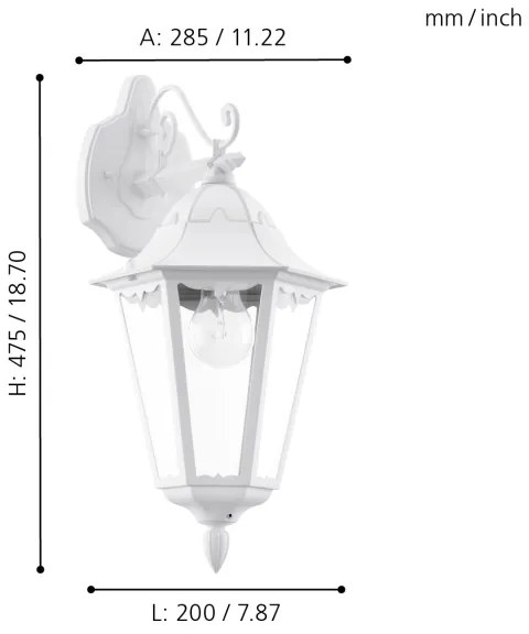 Eglo 93445 - Venkovní nástěnné svítidlo NAVEDO 1xE27/60W/230V IP44