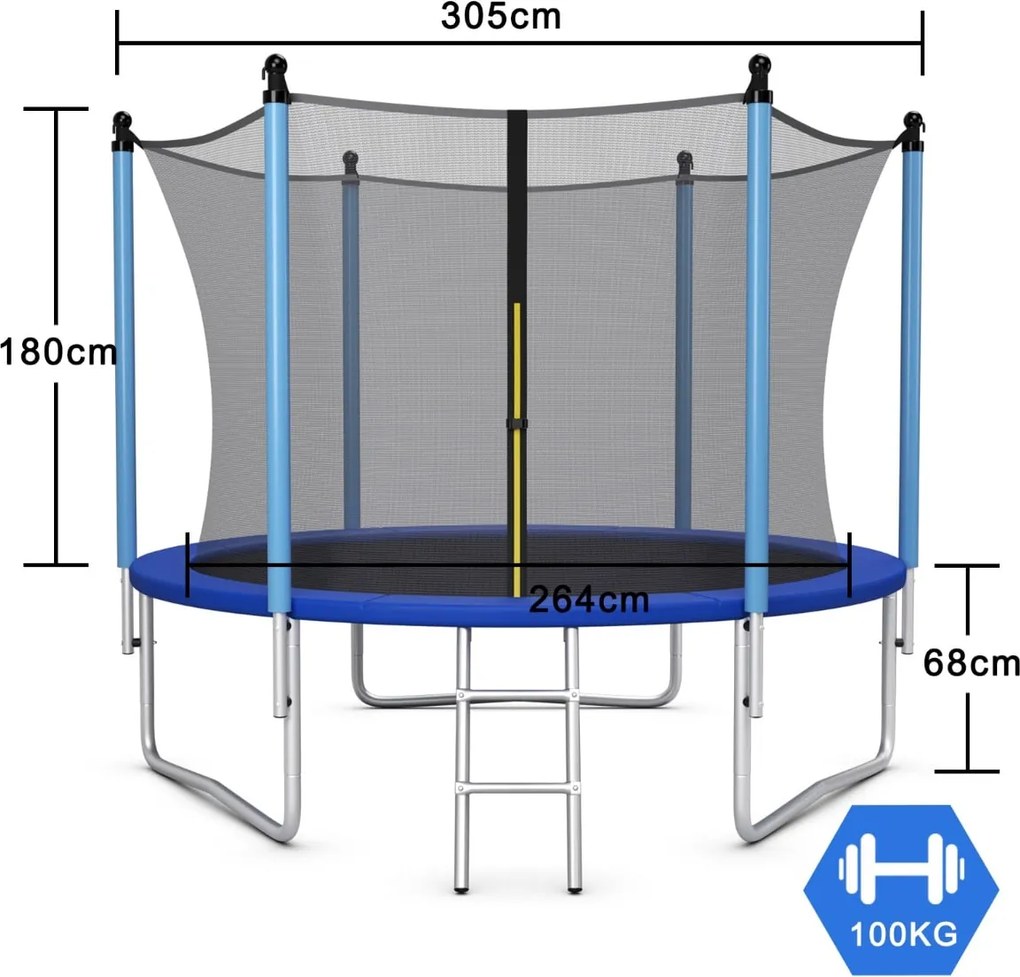 Costway Trampolína Ø 305 cm trampolína pro volný čas s ochrannou sítí černá +